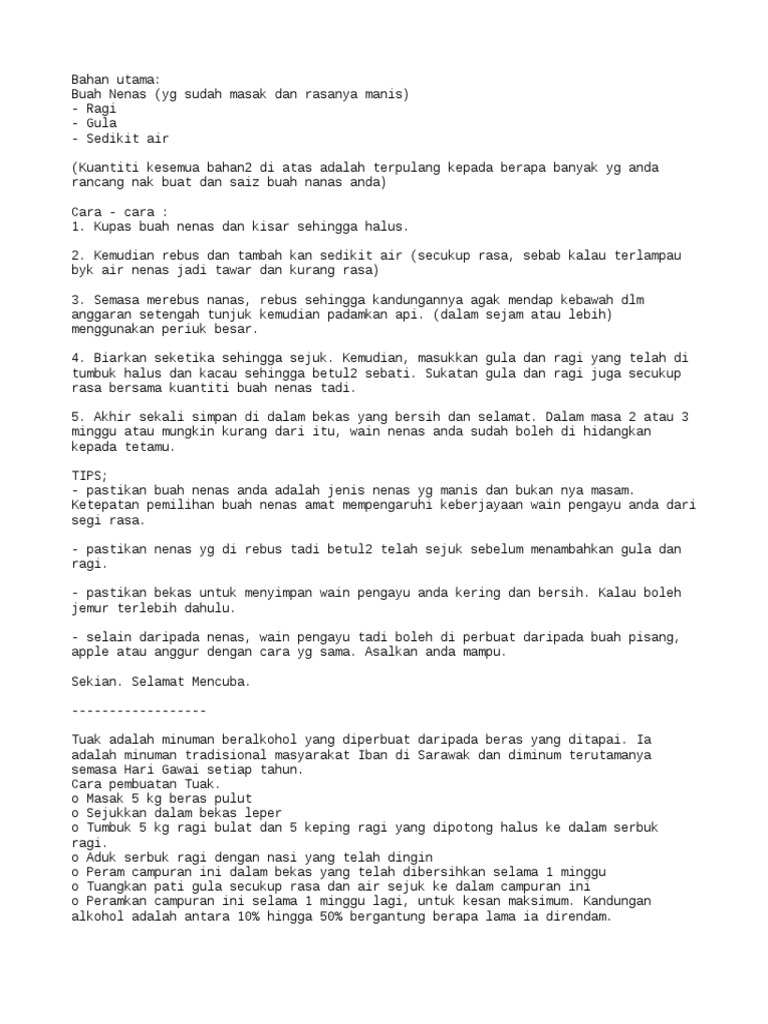 Cara Buat Ai Tuak Nanas | PDF