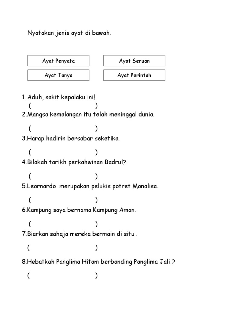 Jenis Ayat Latihan Lembaran Kerja Pdf