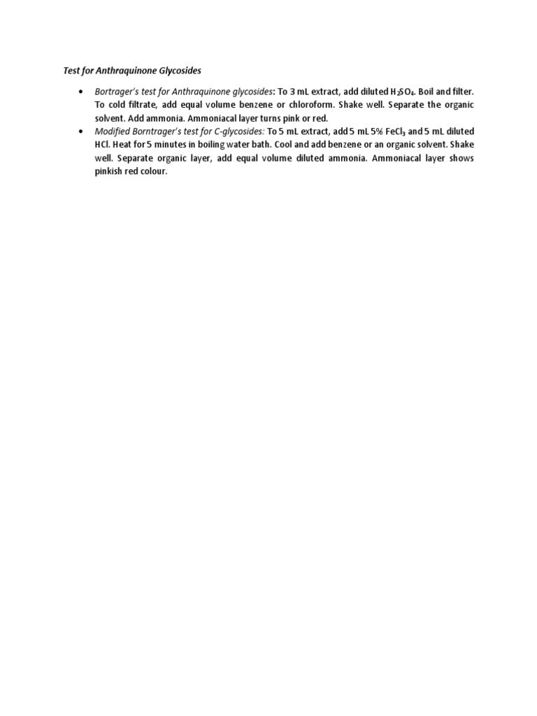 Anthraquinone Glycosides Testing Methods | PDF | Chemical Process ...