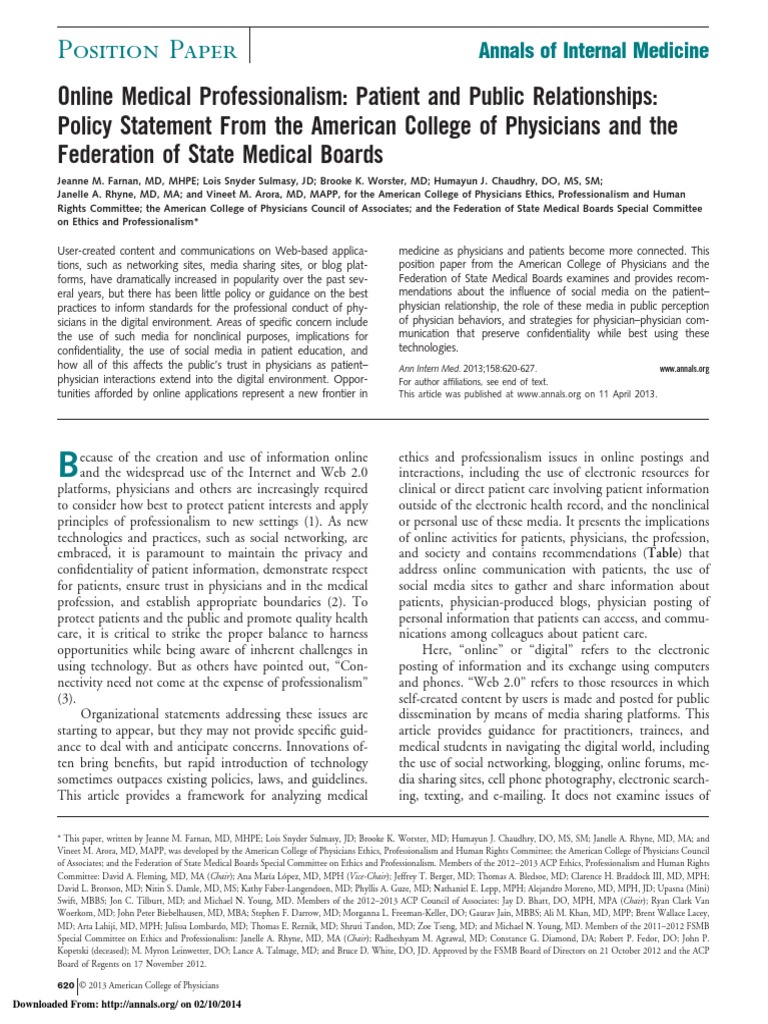 CLPR 2L-10 Online - Medical - Professionalism - Position - Paper PDF ...