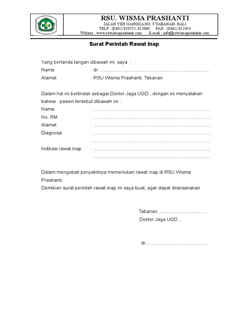 Surat Perintah Rawat Inap | PDF