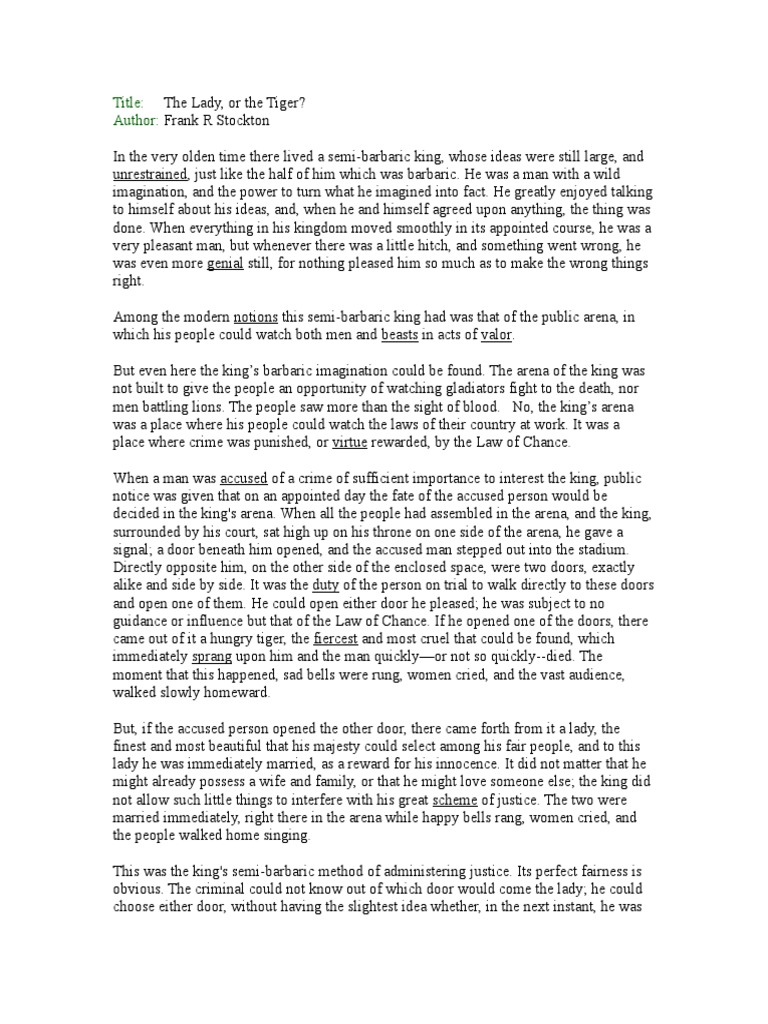 Lady or The Tiger | PDF