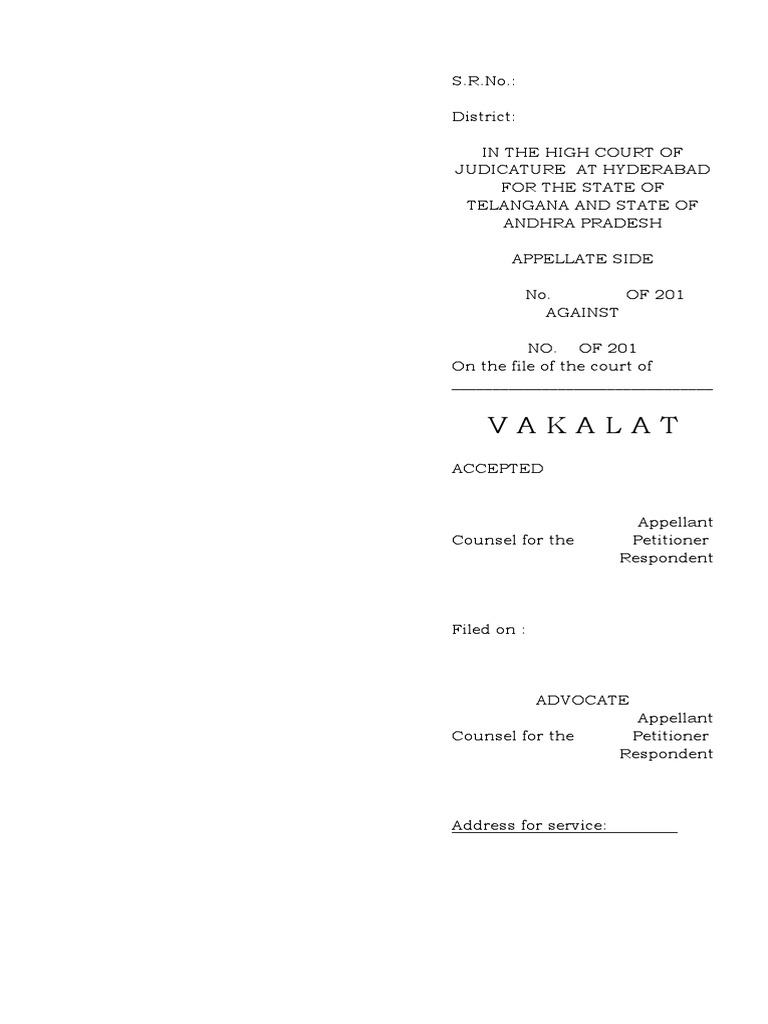 Vakalath HC | PDF | Advocate | Appeal