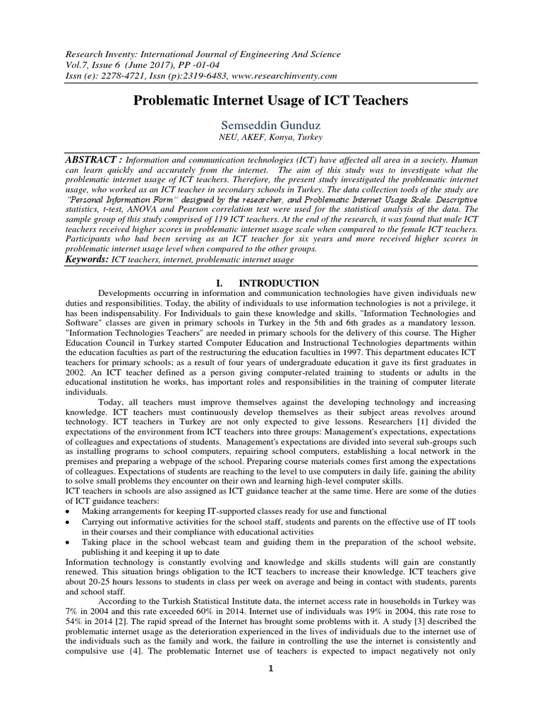 Problematic Internet Usage of ICT Teachers | PDF | Student's T Test ...
