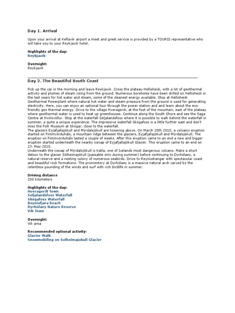 Day 1. Arrival: Highlights of The Day | PDF | Geology | Nature