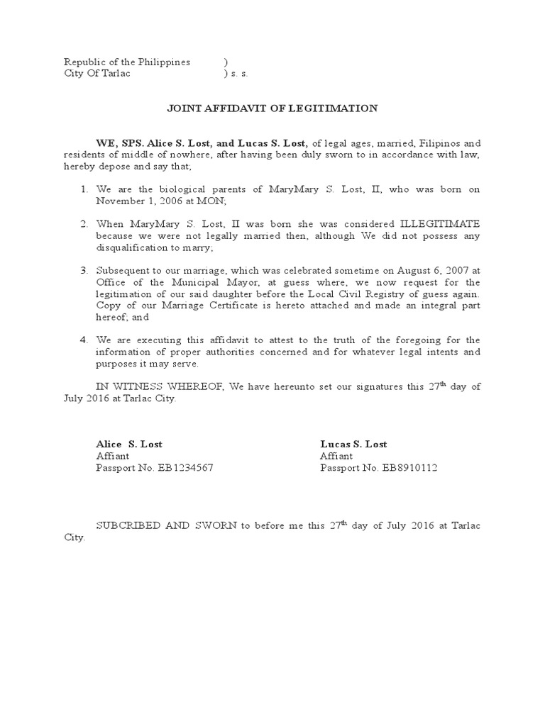 Legitimation Affidavit for Child | PDF