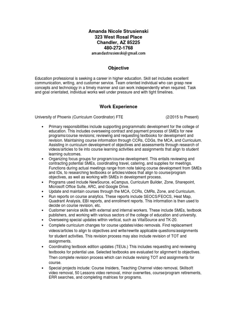 Strusienski Amanda Resume | PDF | Textbook | Arizona State University