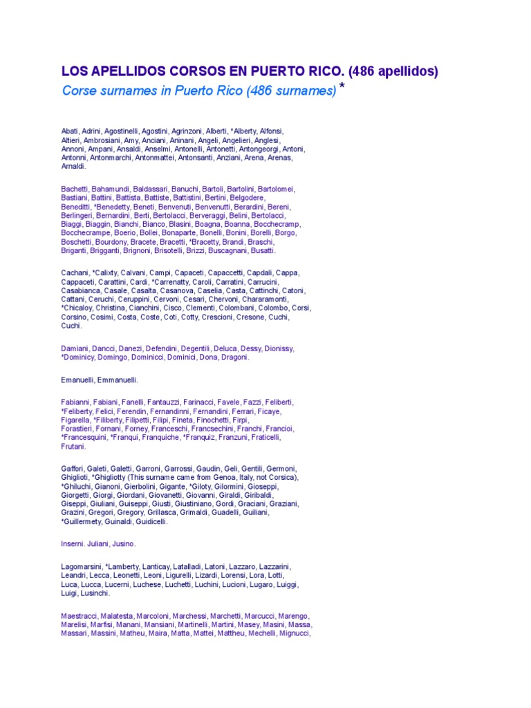 Corsican Surnames in Puerto Rico | PDF