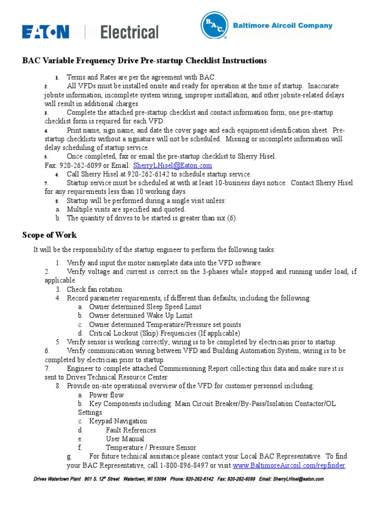 VFD Pre-startup Checklist Instructions | PDF | Electrical Engineering | Manufactured Goods