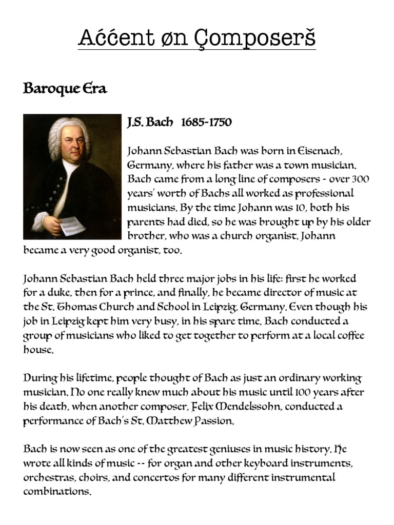 Key Composers Through the Ages | PDF | Johann Sebastian Bach | Frédéric ...
