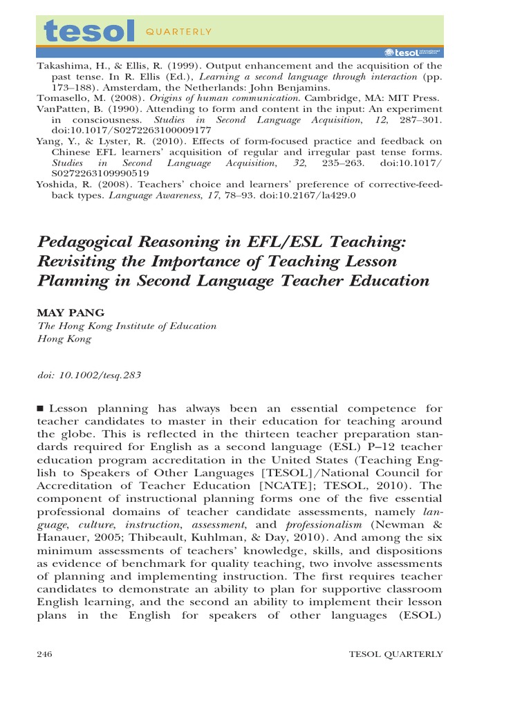 Pedagogical Reasoning in EFLESL Teaching Revisiting The Importance of ...
