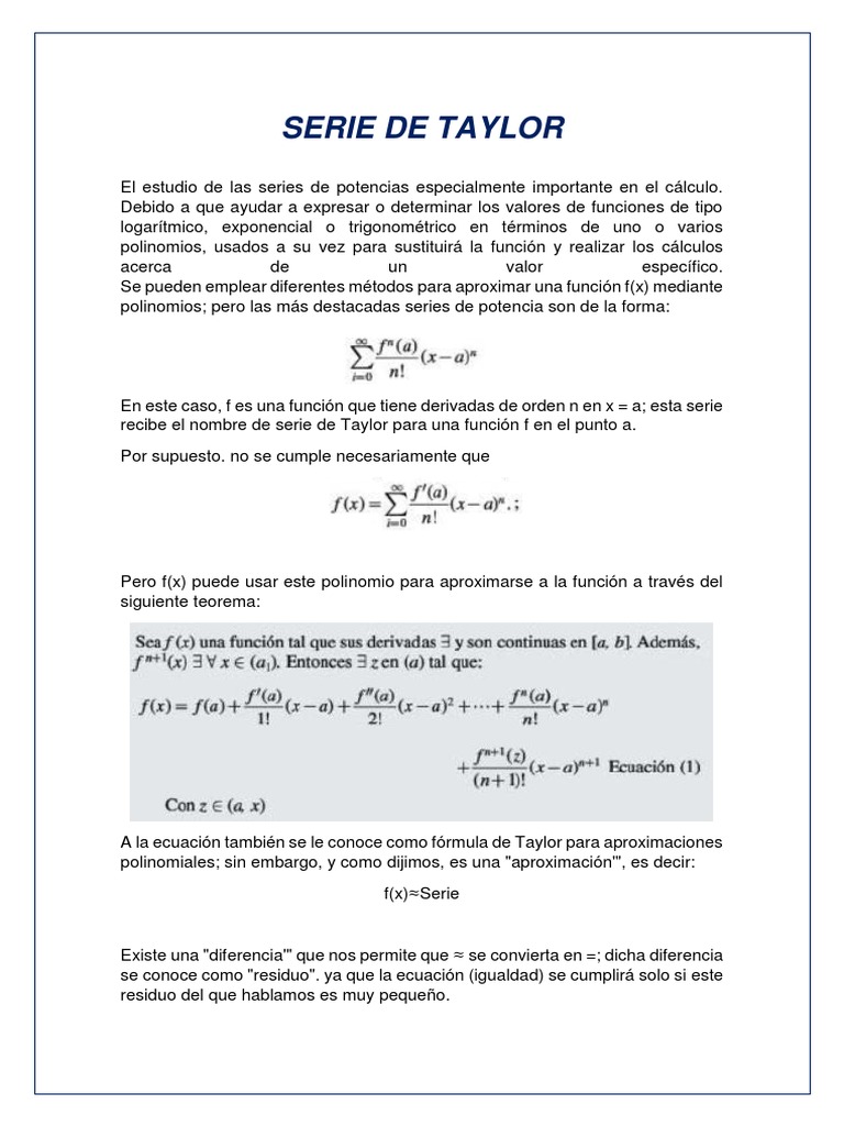 Serie de Taylor | PDF | Enseñanza de matemática | Cálculo