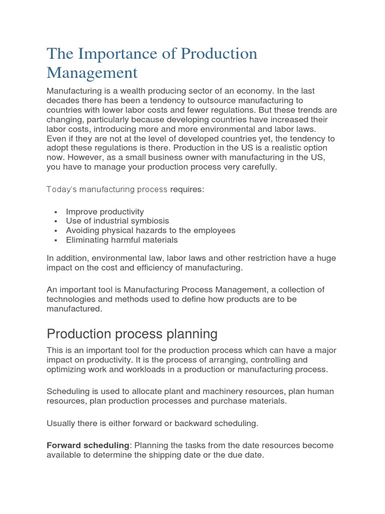 Importance of Production Management | PDF | Six Sigma | Lean Manufacturing