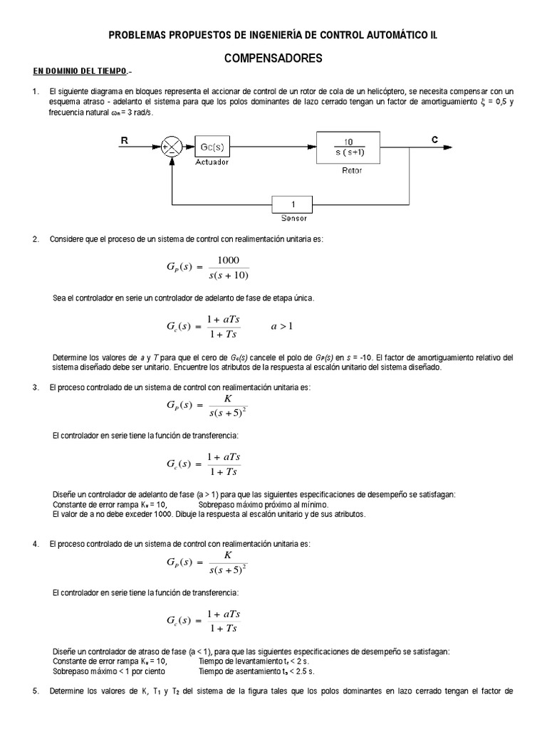 Hoja de Problemas #1 | PDF | Sistema de control | Realimentación