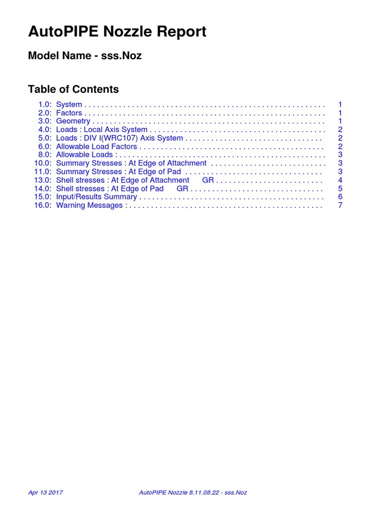 Autopipe Nozzle Report: Model Name - Sss - Noz | PDF | Stress ...