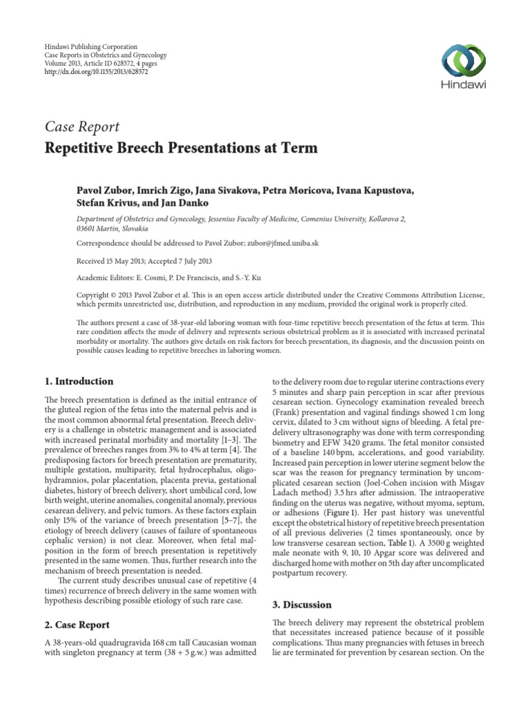Case Report: Repetitive Breech Presentations at Term | PDF | Caesarean Section | Pregnancy