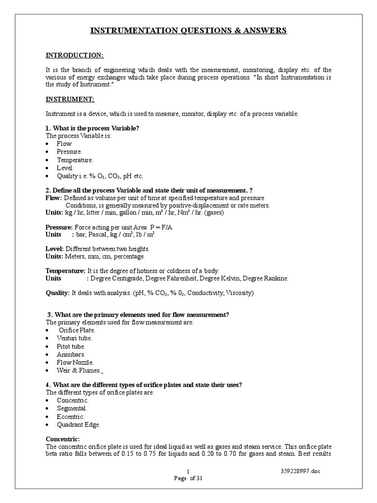 Instrumentation Interview Question Answers | PDF | Pressure Measurement ...