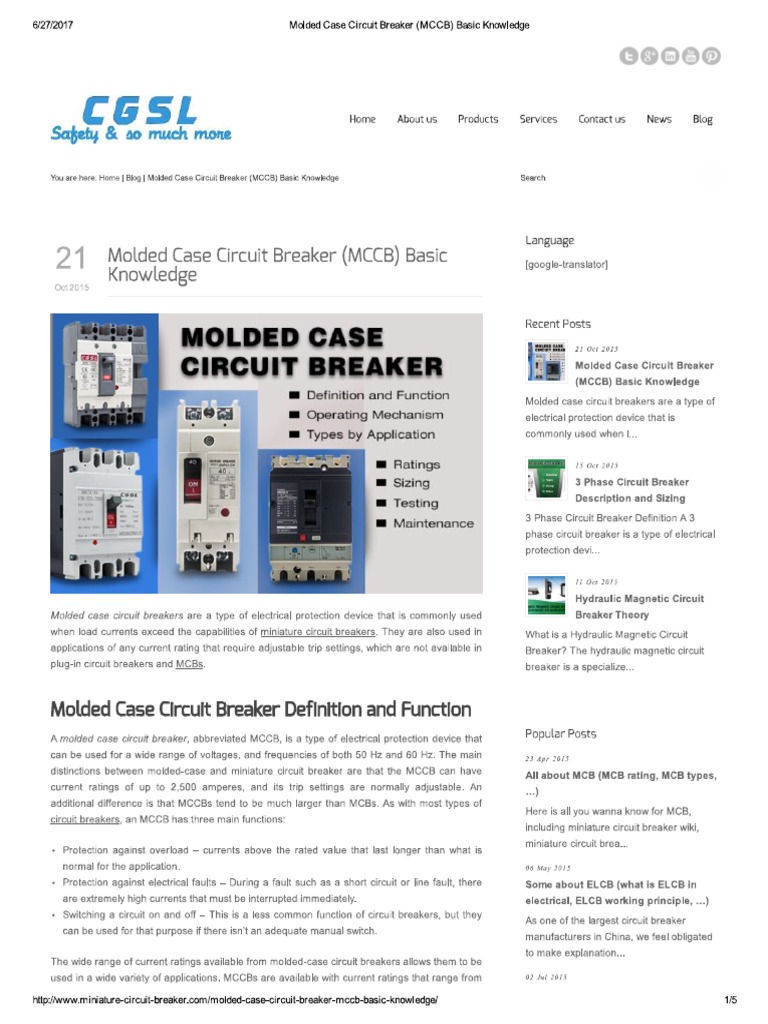 Molded Case Circuit Breaker (MCCB) Basic Knowledge | PDF