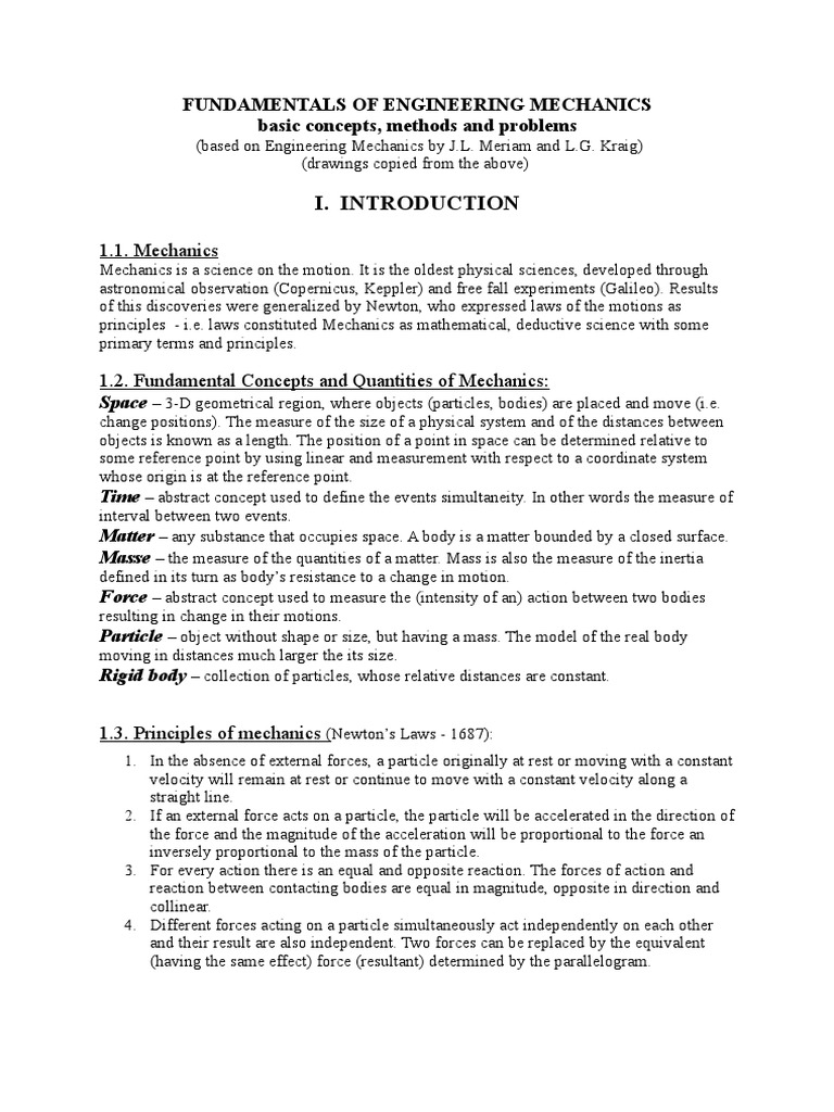 Fundamentals of Engineering Mechanics Basic Concepts, Methods and Problems | PDF | Euclidean ...