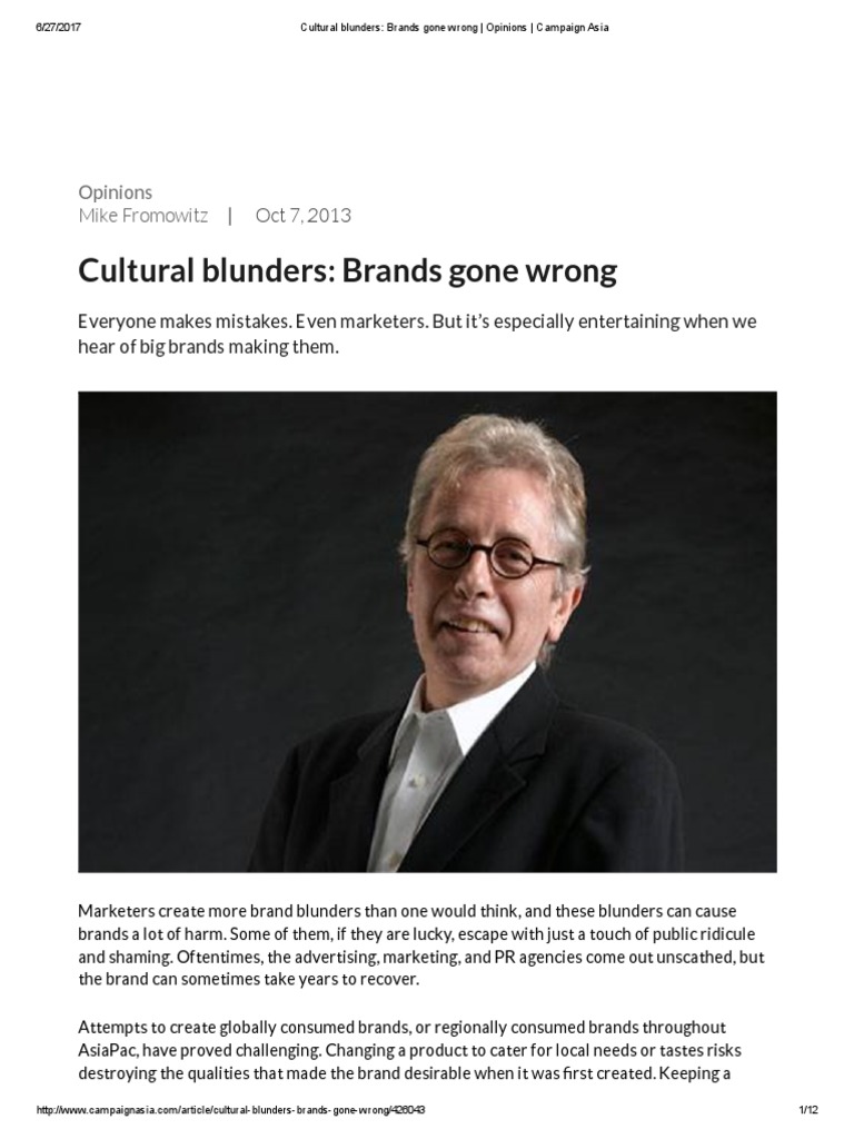 Cultural Blunders - Brands Gone Wrong - Opinions - Campaign Asia | PDF ...