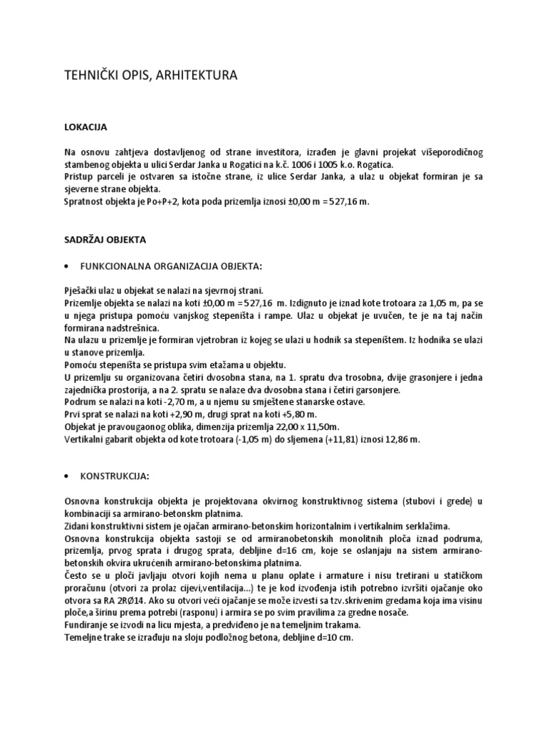 Tehnicki Opis Primjer | PDF