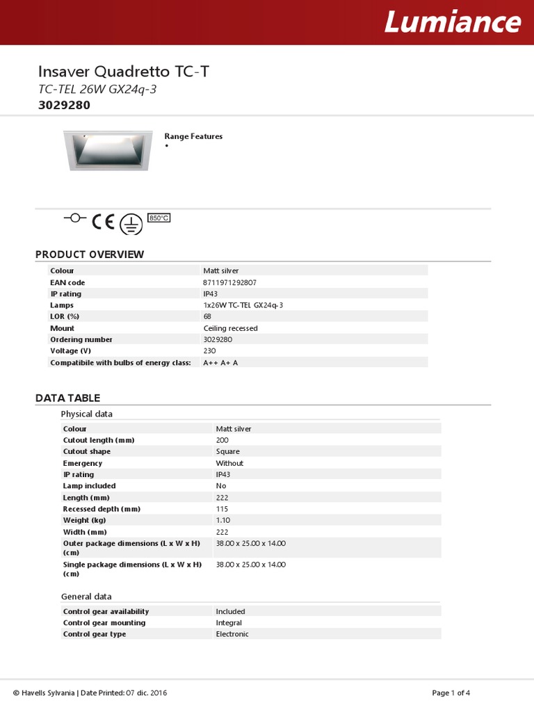 Havells Sylvania - Datasheet.es.3029280 | PDF | Electromagnetism ...