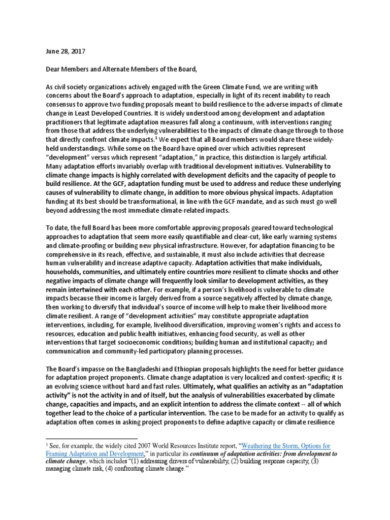 NGO Letter To The GCF | Climate Resilience | Sustainability