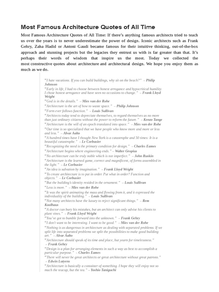 Most Famous Architecture Quotes of All Time | PDF | Ornament (Art ...