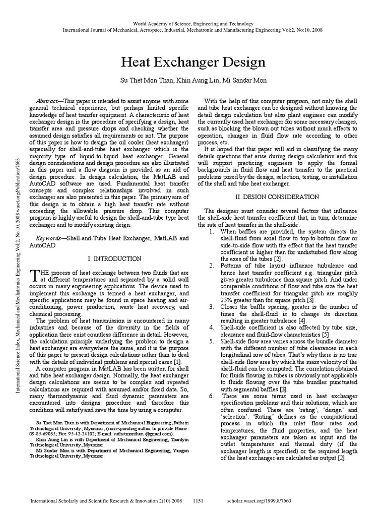 Shell and Tube Heat-Exchanger-Design | PDF | Heat Exchanger | Fluid ...