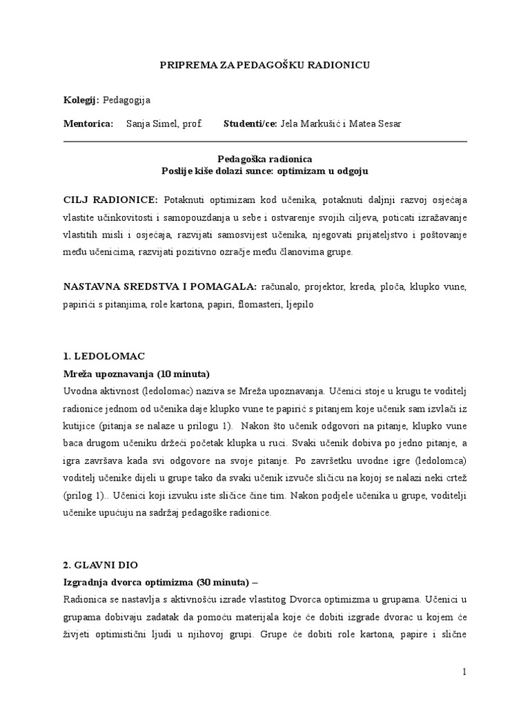 Priprema Za Radionicu, Markušić, Sesar | PDF