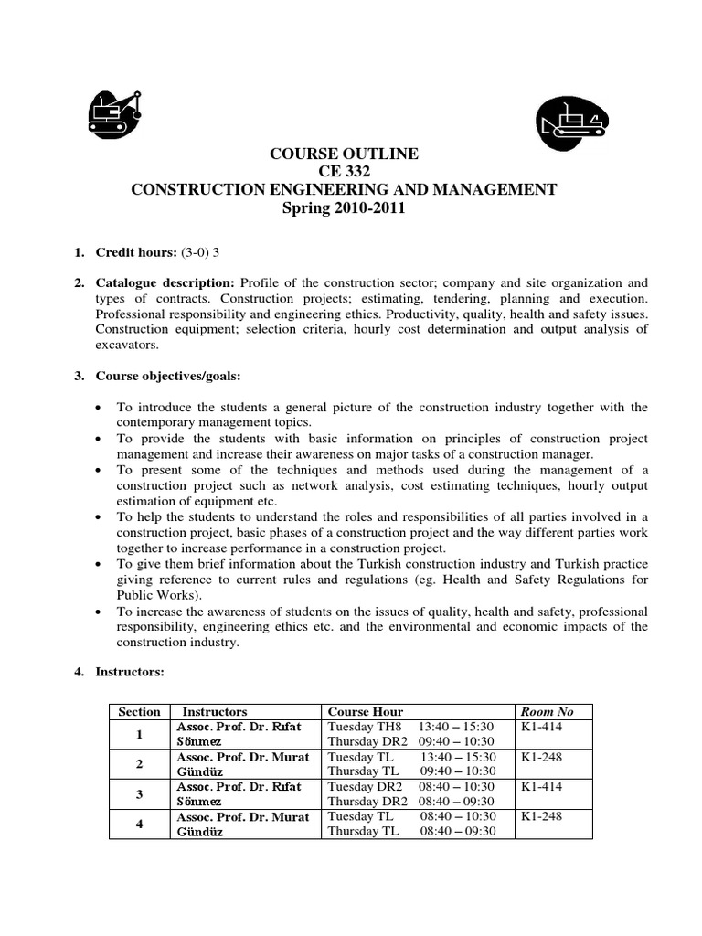 CE332 Course Outline | Construction Management | Occupational Safety ...