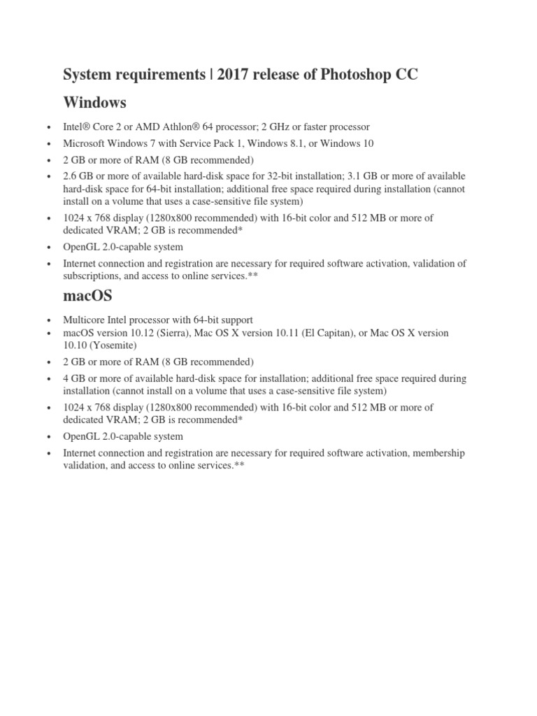 System Requirements Photohsop | PDF | Computers