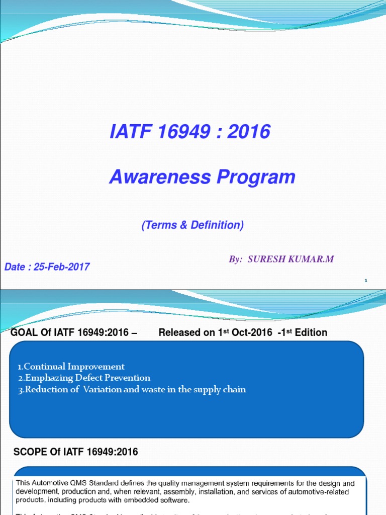 IATF 16949 Awareness Training-Terms Only | Verification And Validation ...