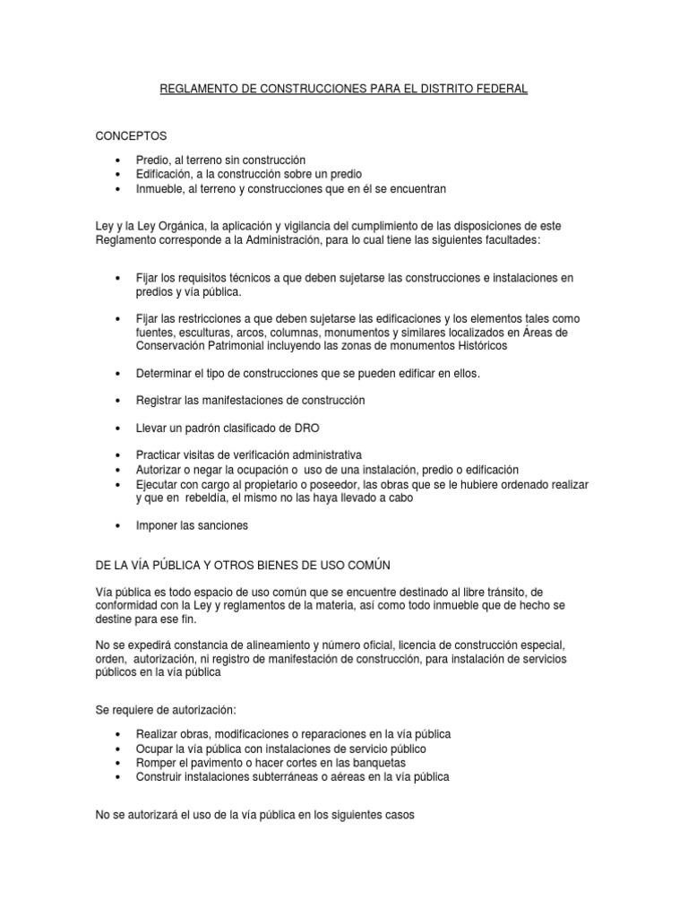 Reglamento de Construcciones para El Distrito Federal | PDF | Arquitecto | Business