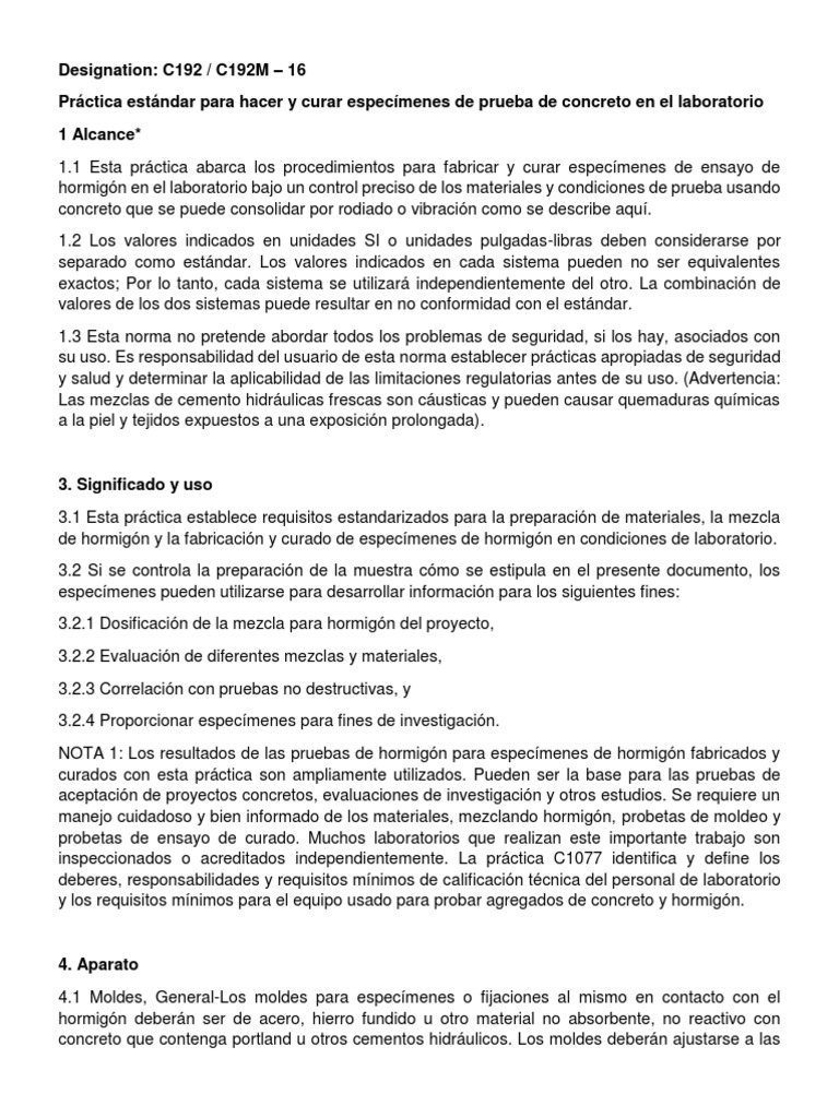 Normativa ASTM C192 para Concreto | PDF | Hormigón | Cemento