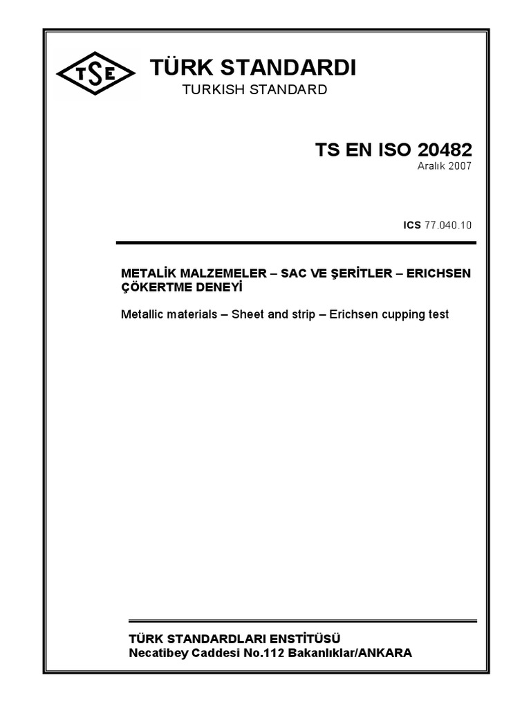 TS en ISO 20482 - 2007 Metalik Malzemeler | PDF