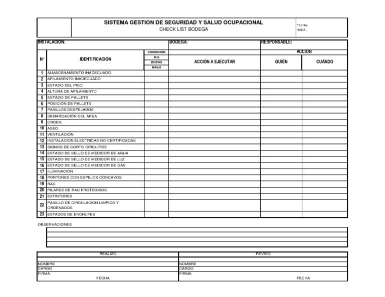 Checklist Bodega | PDF
