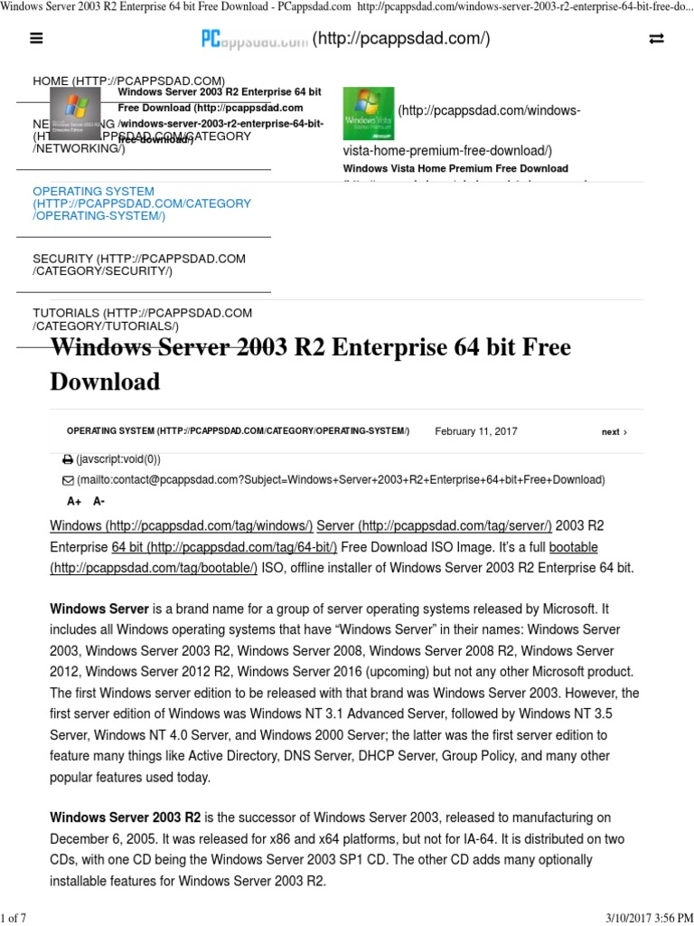 Windows Server 2003 R2 Enterprise 64 Bit Free Download - PCappsdad ...
