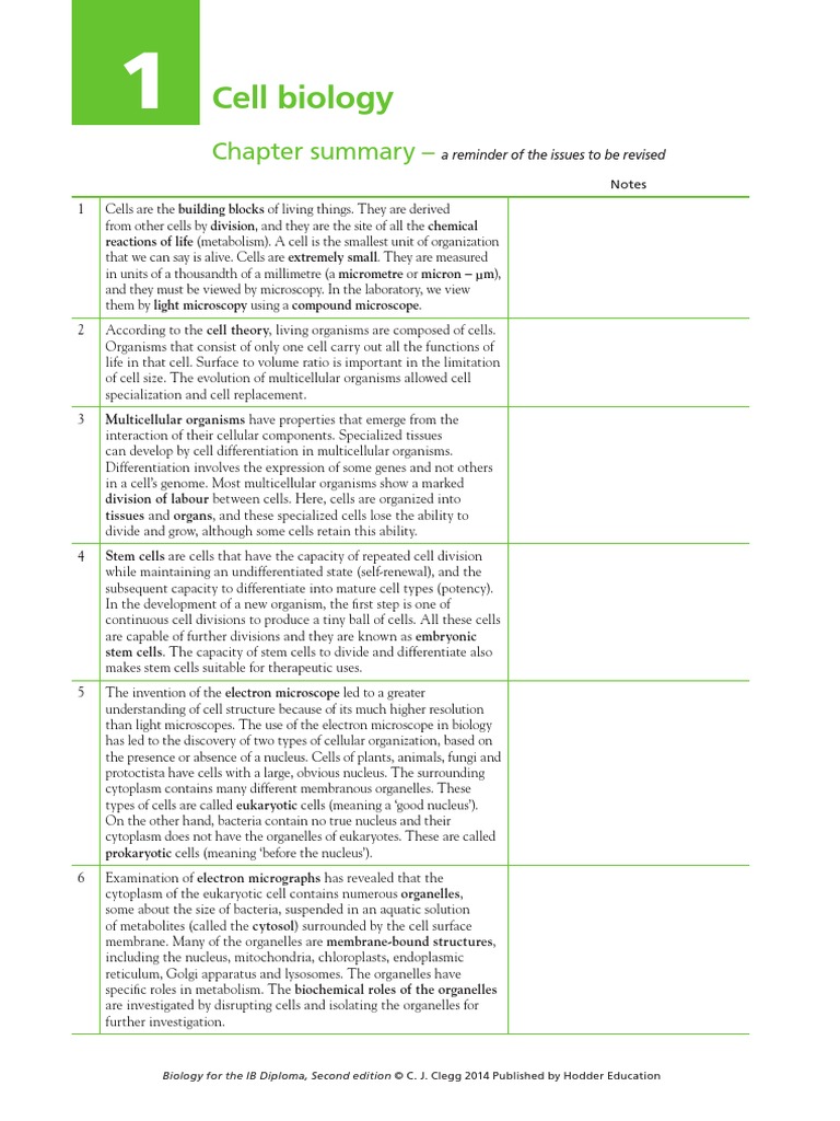 Biology For The IB Diploma Chapter 1 Summary | PDF | Cell Membrane ...