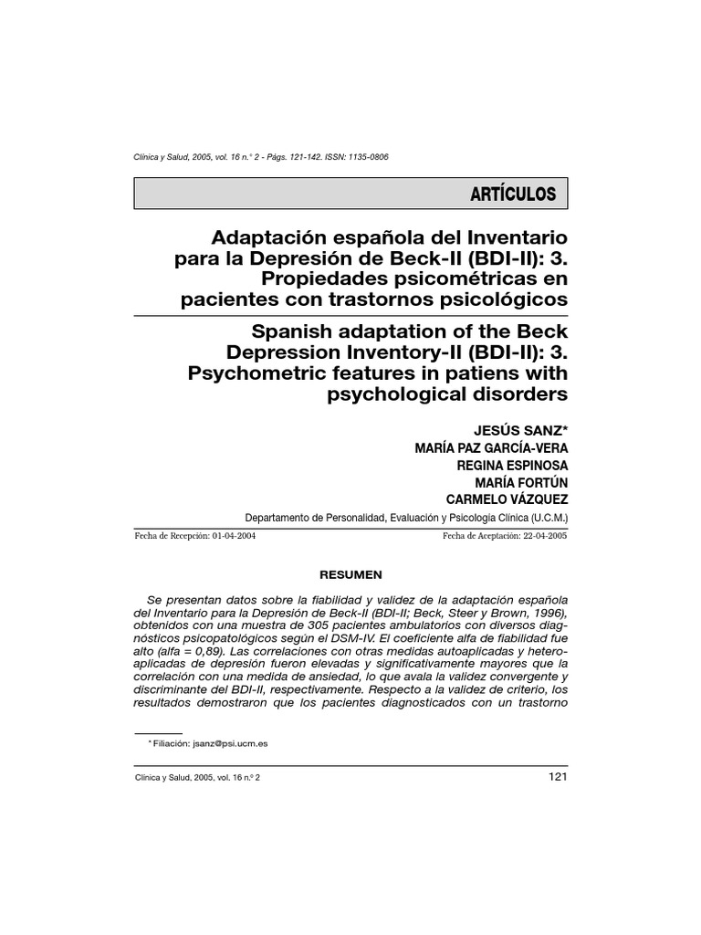 Adaptación española del Inventario para la Depresión de Beck-II (BDI-II ...