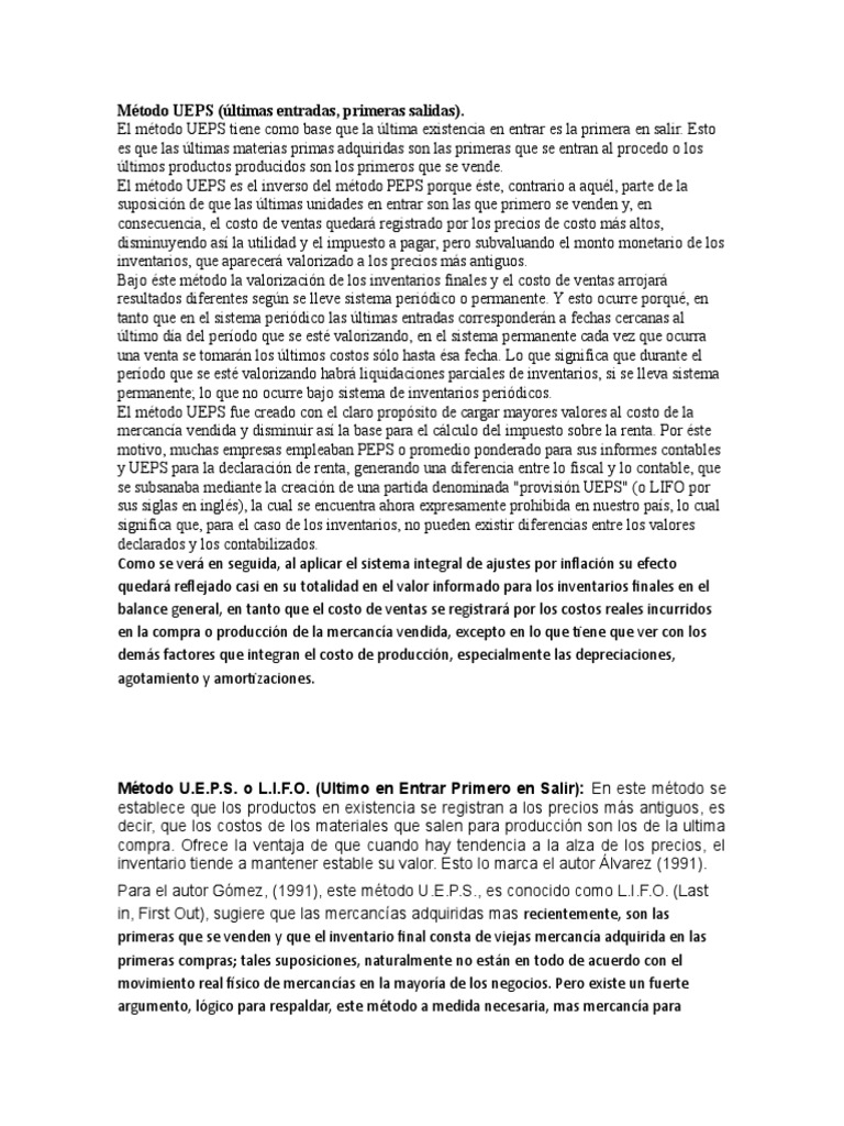 Metodo Ueps | PDF | Inventario | Precios
