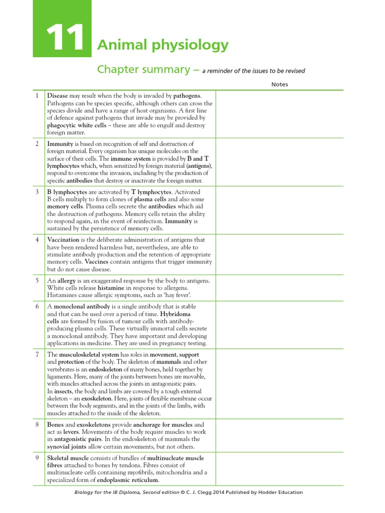 Biology For The IB Diploma Chapter 11 Summary | PDF | Kidney | Muscle ...
