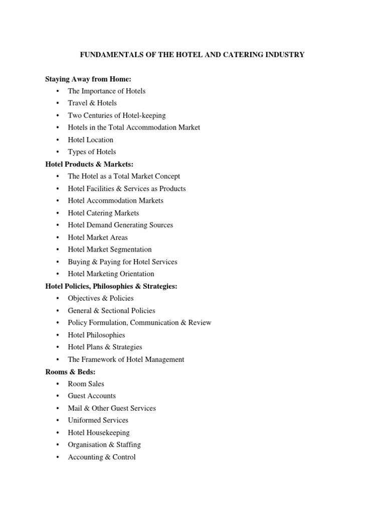 Fundamentals of the Hotel Notes | Hotel | Menu