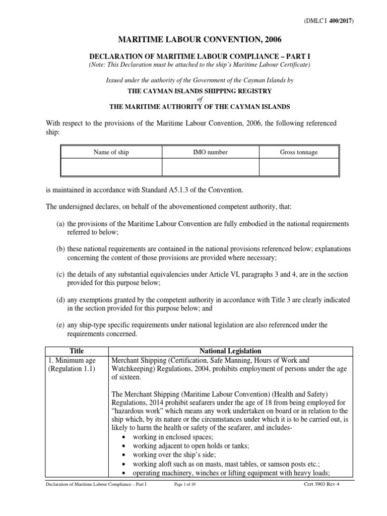 Revised DMLC I Template - January 2017 (3) (1) | Sailor | Ship Transport