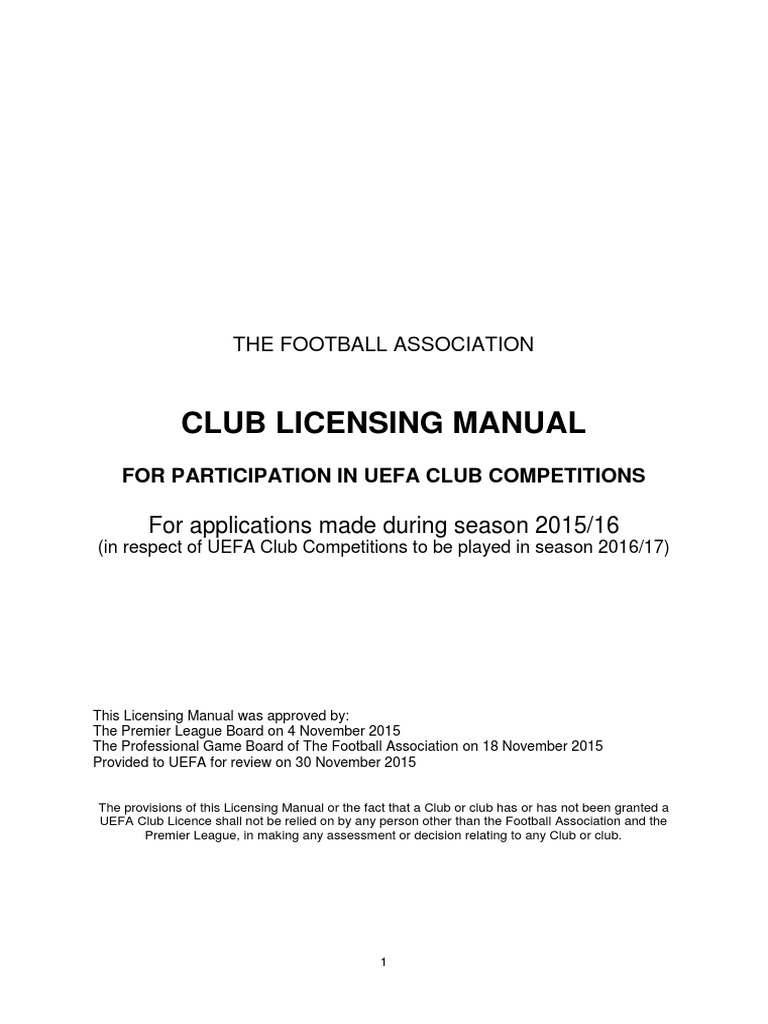 Uefa Licensing Manual 2015 16 Season PDF | PDF | License | Association ...