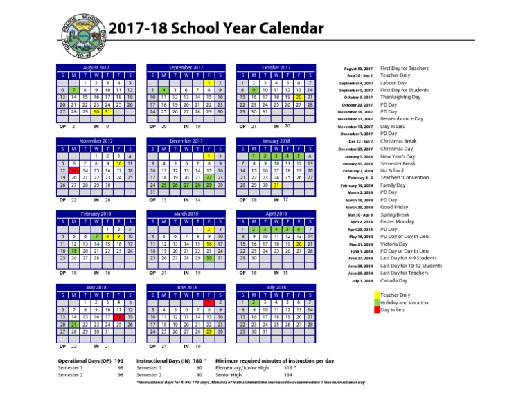 2017-18 School Year Calendar | PDF | Academic Term | Holidays