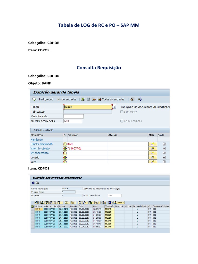Tabela Log RC Po Sap MM | PDF
