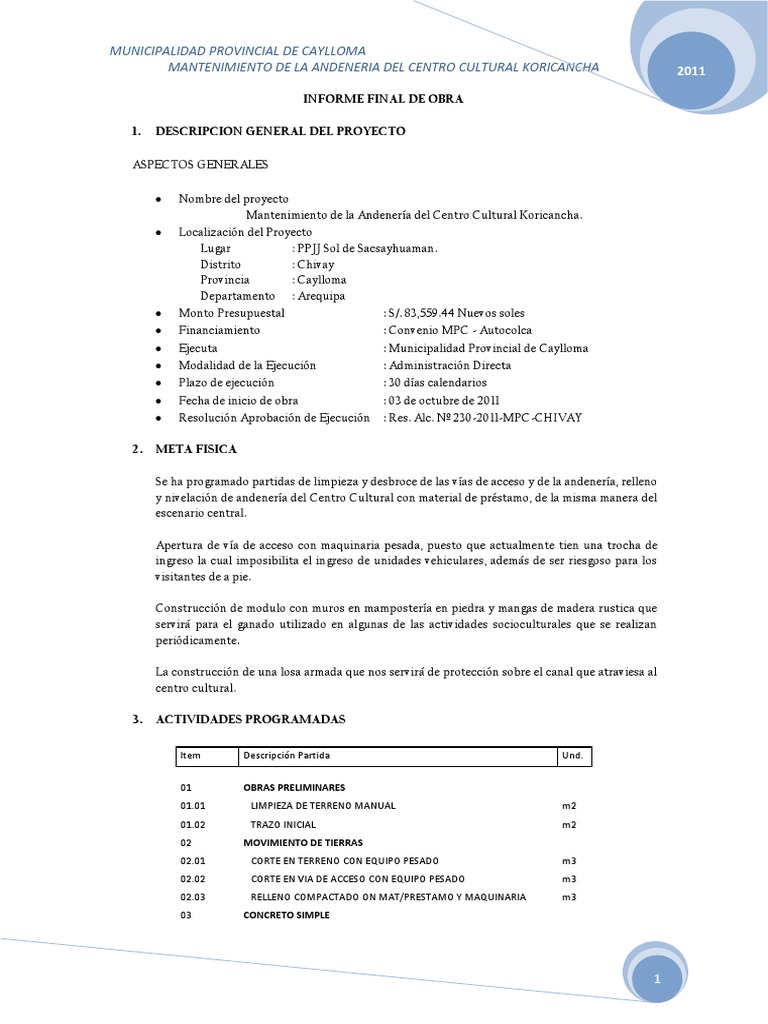 Informe Final de Obra | PDF | Science | Ingeniería