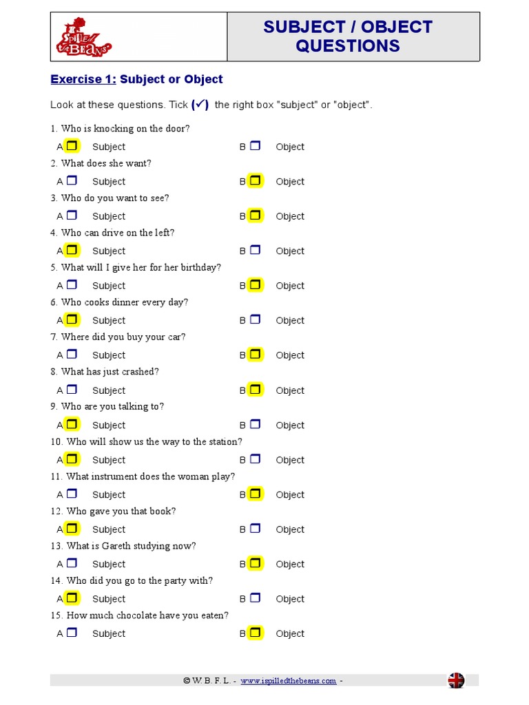 Activity 2 Subj Obj Questions | PDF
