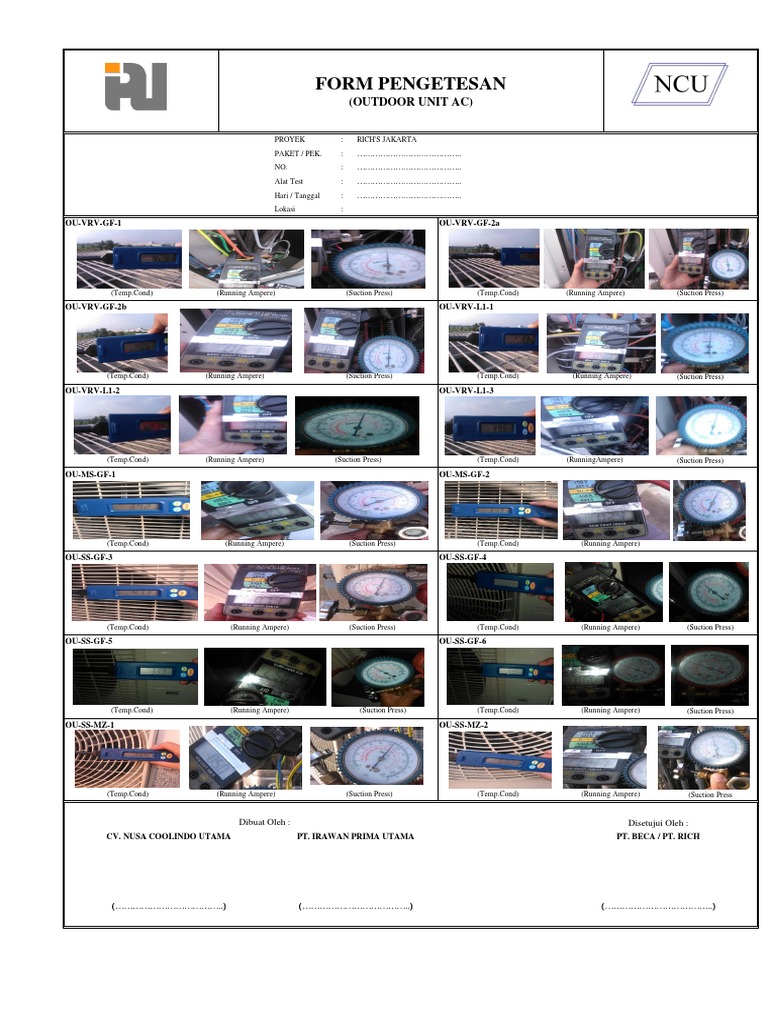Form Pengetesan: (Outdoor Unit Ac) | PDF | Technology & Engineering
